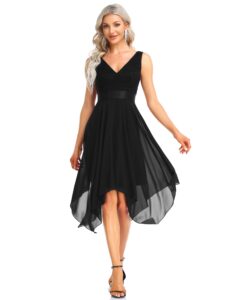 ever-pretty women's vintage v neck irregular hem lace a line chiffon cocktail dresses emperador us12 black