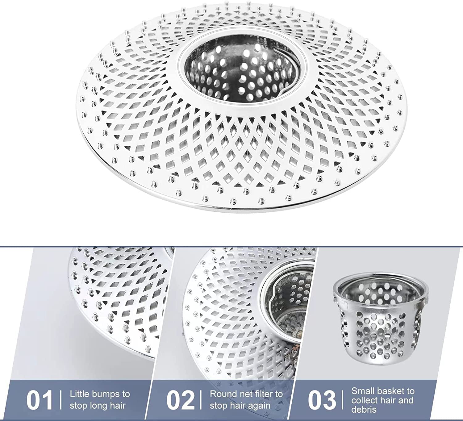 Drain Hair Catcher Bathtub Shower Drain, Hair Catcher Shower Drain, Bathroom Sink Hair Trap Strainer Drain Protector Chrome 1 Pack