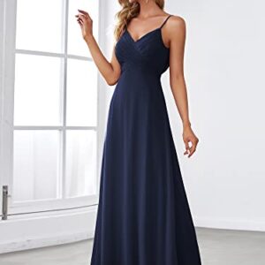 Ever-Pretty Women's V-Neck Sleeveless Front Ruched Maxi A-Line Wedding Guest Dresses Navy Blue US16