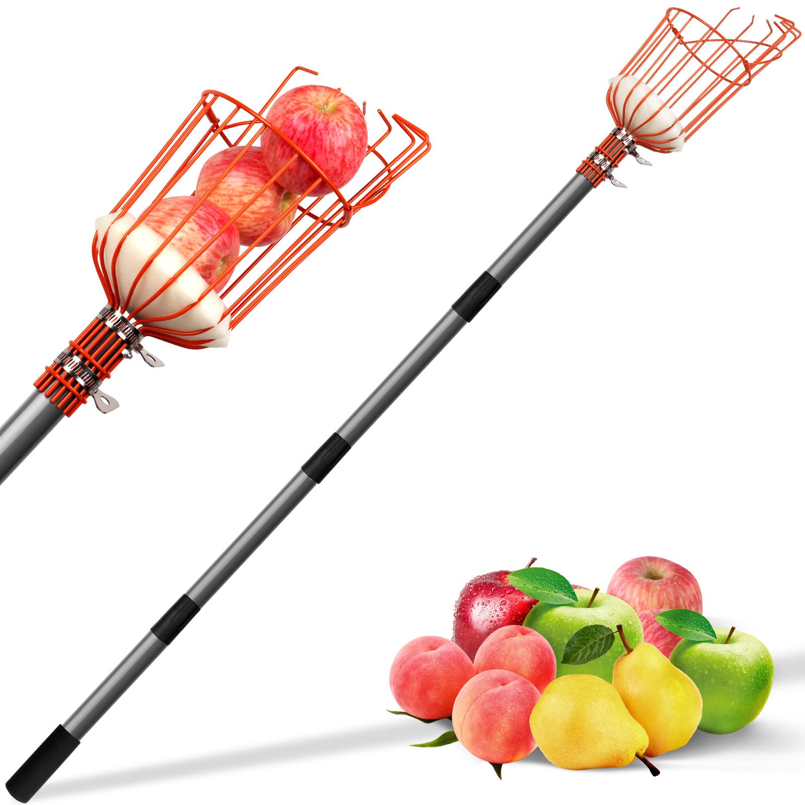 Walensee 13FT Fruit Picker, Adjustable Fruits Picker Tool with Lightweight Stainless Steel Pole and Big Basket, Fruit Catcher Equipment Tree Picker for Apples Mango Pear Orange Avocados Fruit Picking