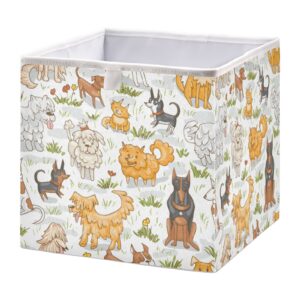 emelivor cute dogs pattern cube storage bin foldable storage cubes waterproof toy basket for cube organizer bins for nursery toys kids books closet shelf office - 11.02x11.02x11.02 in