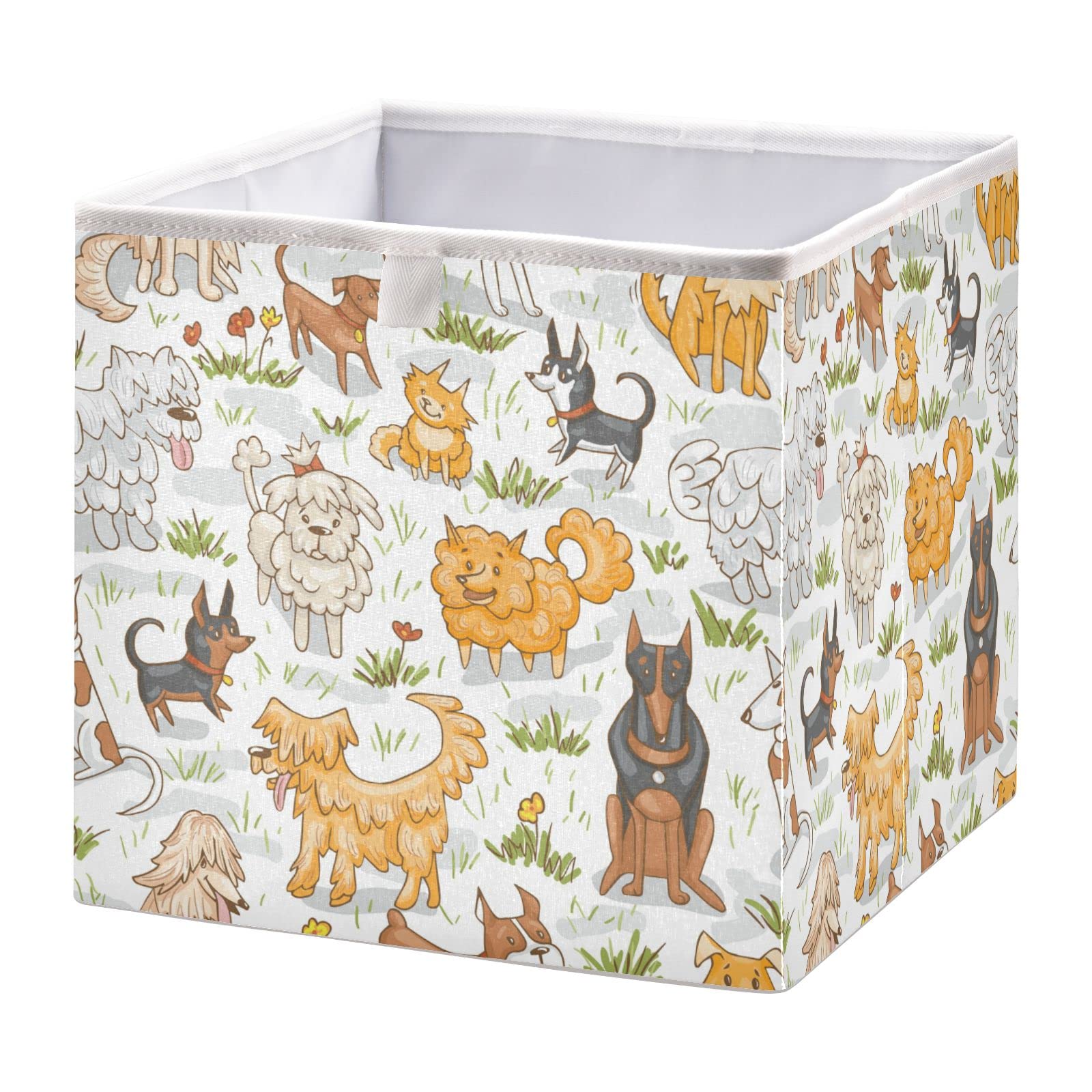 Emelivor Cute Dogs Pattern Cube Storage Bin Foldable Storage Cubes Waterproof Toy Basket for Cube Organizer Bins for Nursery Toys Kids Books Closet Shelf Office - 11.02x11.02x11.02 IN