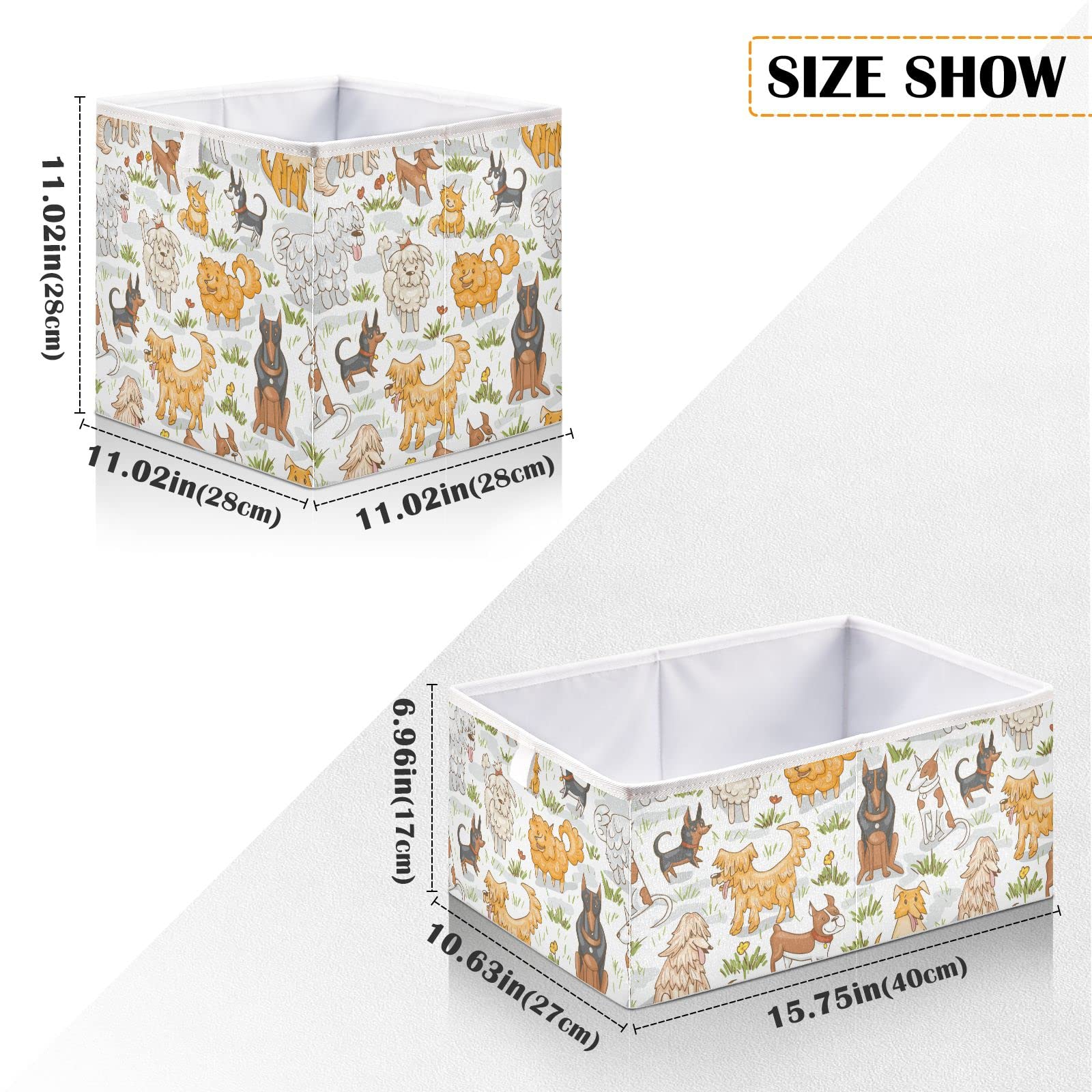 Emelivor Cute Dogs Pattern Cube Storage Bin Foldable Storage Cubes Waterproof Toy Basket for Cube Organizer Bins for Nursery Toys Kids Books Closet Shelf Office - 11.02x11.02x11.02 IN