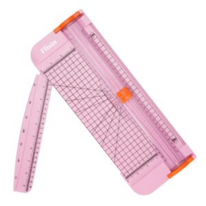 flisin paper cutter,portable paper slicer,12 inch paper trimmer scrapbooking tool with automatic security safeguard and side ruler for craft paper,a4 paper,coupon, label and cardstock (pink)