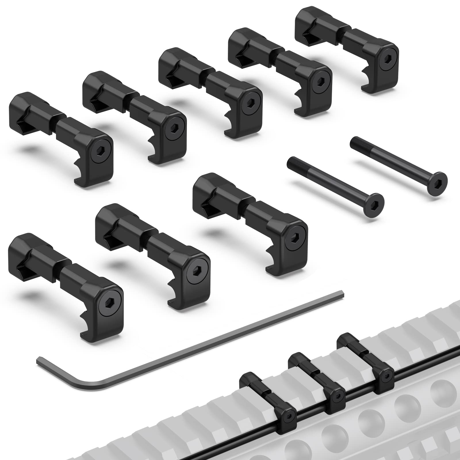 Guardtier CGM908 Picatinny Pressure Switch Cable Management Guides 8 Pack, Flashlight Laser Wire Clips - Black