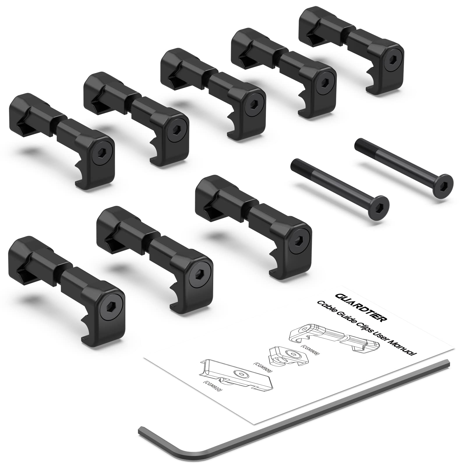 Guardtier CGM908 Picatinny Pressure Switch Cable Management Guides 8 Pack, Flashlight Laser Wire Clips - Black