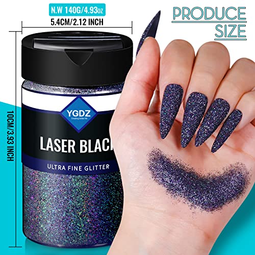 Black Glitter, YGDZ Black Fine Glitter for Crafts, Christmas Glitter 140G /4.93OZ, Festival Glitter, Body Glitter, Nail Glitter, Craft Glitter for Resin Arts Tumbler, Christmas Decor