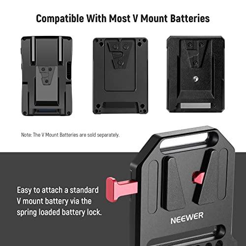 NEEWER V Mount Battery Plate with Dual 15mm Rod Clamps, 1/4" & 3/8" Threads, Metal V Lock Battery Mounting Plate Fits Camera Rig Cage with 15mm Rail Rod Support System, Compatible with SmallRig (ST43)