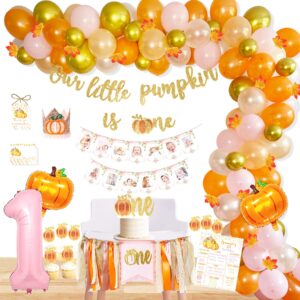 little pumpkin 1st birthday decorations, pumpkin first birthday decorations supplies for autumn fall 1st birthday party, halloween thanksgiving 1st birthday, our little pumpkin is turning one