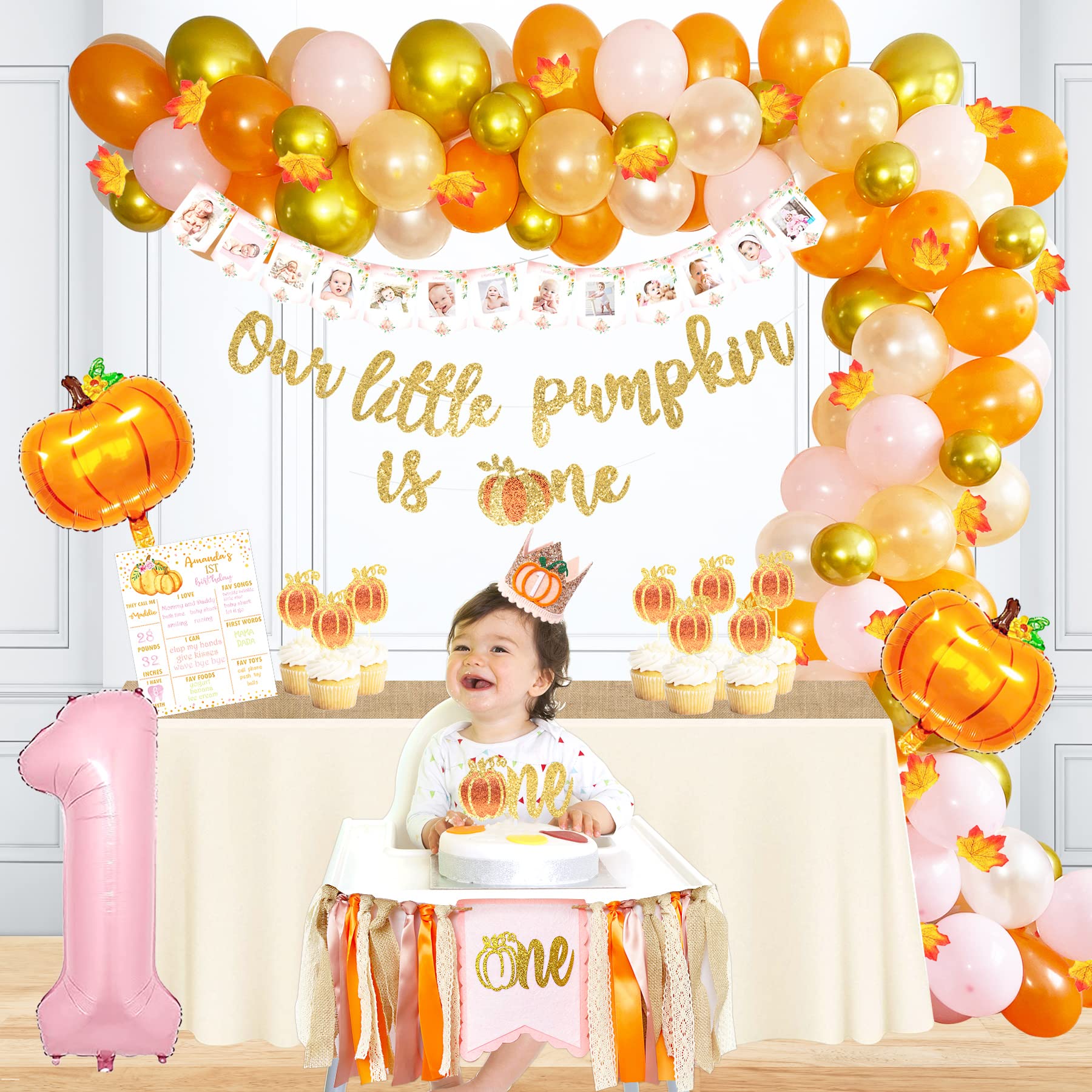 Little Pumpkin 1st Birthday Decorations, Pumpkin First Birthday Decorations Supplies for Autumn Fall 1st Birthday Party, Halloween Thanksgiving 1st Birthday, Our Little Pumpkin is Turning One