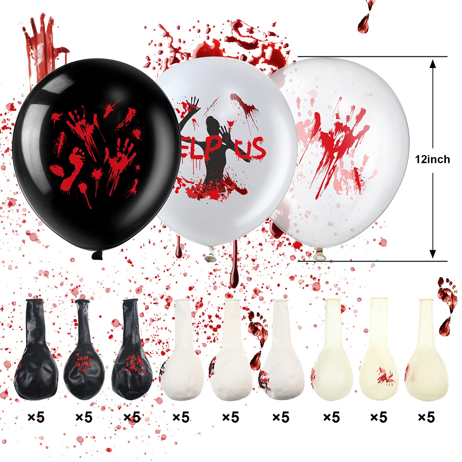 45 Pcs Scary Halloween Balloons 12 Inches Bloody Balloons Eye Blood Splatter Decorations Horror Balloons Zombie Latex Balloons for Birthday Vampire Haunted House Party Supplies (Scared Style)