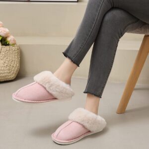 PLMOKN Women's fuzzy slippers men indoor and outdoor anti-skid rubber sole memory foam fluffy cute house bedroom pillow slides, A-pink/36-37