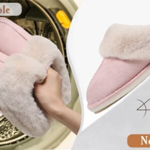 PLMOKN Women's fuzzy slippers men indoor and outdoor anti-skid rubber sole memory foam fluffy cute house bedroom pillow slides, A-pink/36-37