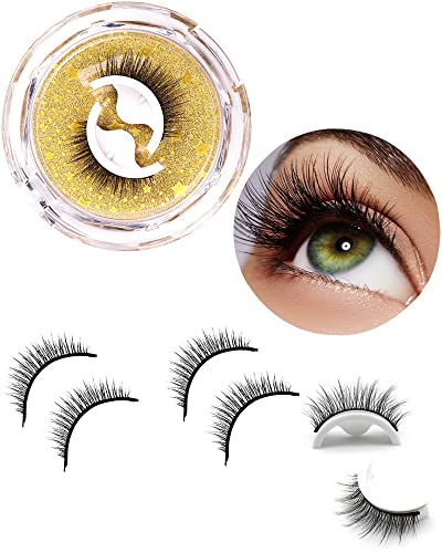 Reusable Self Adhesive Eyelashes, Reusable Adhesive Eyelashes, Self Adhesive Eyelashes Reusable Self Sticking, No Glue Eyelashes, False Eyelashes Natural Look(2-Pairs)