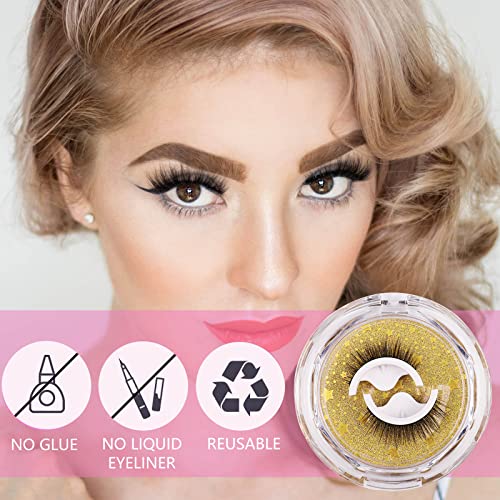 Reusable Self Adhesive Eyelashes, Reusable Adhesive Eyelashes, Self Adhesive Eyelashes Reusable Self Sticking, No Glue Eyelashes, False Eyelashes Natural Look(2-Pairs)