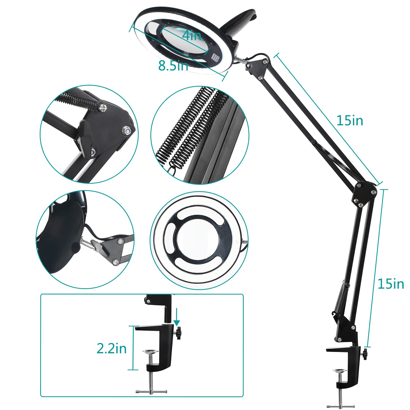 10X Desk Magnifying Glass with Light,NUEYiO 2200 Lumen Magnifying Lamp with Light, Super Bright Stepless Dimming Magnifier Lamp, Adjustable Swivel Arm Craft Lights for Projects Soldering Hobby Sewing