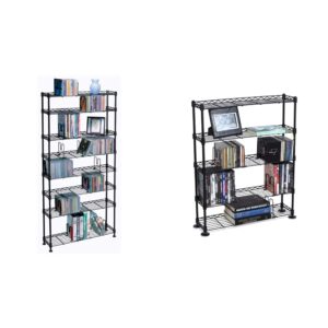 atlantic maxsteel 8-tier heavy gauge steel wire storage shelving, in black – pn 3020 & maxsteel 5 tier shelving - heavy gauge steel wire media shelving for 275 cds,152 dvds, pn3010 in black