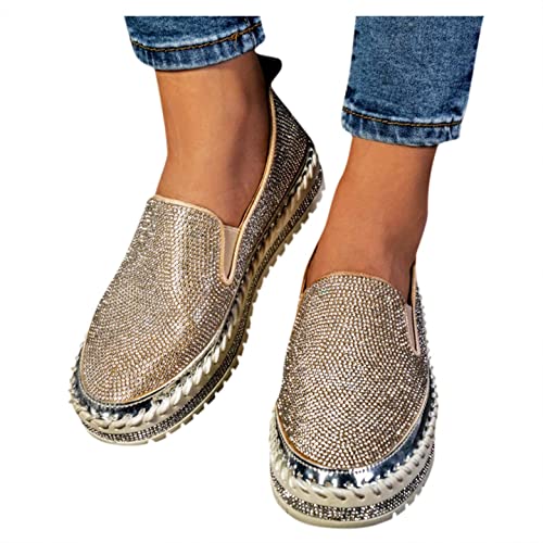 Slip On Flats Shoes for Women Ladies Fashion Platform Glitter Sequin Comfortable Loafers Casual Fitness Sneakers Outdoor Leisure Dressy Pumps Walking Shoes for Wedding Party Travel Beach