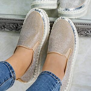 Slip On Flats Shoes for Women Ladies Fashion Platform Glitter Sequin Comfortable Loafers Casual Fitness Sneakers Outdoor Leisure Dressy Pumps Walking Shoes for Wedding Party Travel Beach