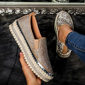 Slip On Flats Shoes for Women Ladies Fashion Platform Glitter Sequin Comfortable Loafers Casual Fitness Sneakers Outdoor Leisure Dressy Pumps Walking Shoes for Wedding Party Travel Beach