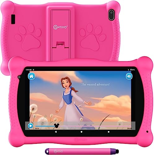 Contixo Kids Tablet V10, 7-inch HD, ages 3-7, Toddler Tablet with Camera, Parental Control -16GB, WiFi, Learning Tablet for Children with Teacher's Approved Apps, Google Kids Space & Stylus (Hot Pink)