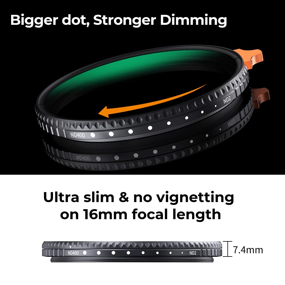 K&F Concept 95mm Putter Variable ND Filter ND2-ND400 (1-9 Stops) 28 Multi-Layer Coatings Import AGC Glass Adjustable Neutral Density Filter for Camera Lens (Nano-X Series)