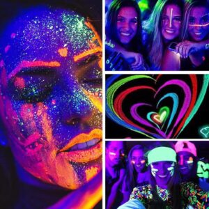 MEICOLY Glow UV Blacklight Face Paint, 8 Bright Colors Neon Fluorescent Body Painting Palette,Water Activated Eyeliner,Water Based Glow In The Dark Party Halloween Washable for Kids Adult Body Paint