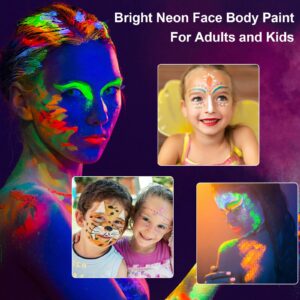 MEICOLY Glow UV Blacklight Face Paint, 8 Bright Colors Neon Fluorescent Body Painting Palette,Water Activated Eyeliner,Water Based Glow In The Dark Party Halloween Washable for Kids Adult Body Paint