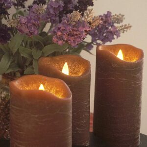 iZAN 3 Pack Real Wax Flameless Candles Battery Operated LED Pillar Flickering Realistic Electric Candle Gift Sets with Remote Control and Cycling 24 Hours Timer 3”D X 4" 5" 6" H (Purple)