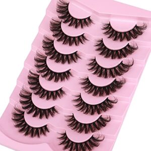 JIMIRE Mink Lashes Fluffy Cat Eye Lashes Wispy 6D Volume False Eyelashes that Look Like Extensions Thick Soft Curly Fake Lashes 7 Pairs Pack