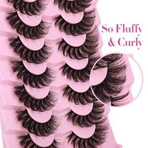 JIMIRE Mink Lashes Fluffy Cat Eye Lashes Wispy 6D Volume False Eyelashes that Look Like Extensions Thick Soft Curly Fake Lashes 7 Pairs Pack