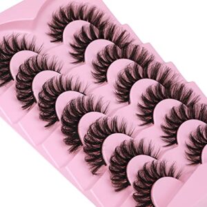 JIMIRE Mink Lashes Fluffy Cat Eye Lashes Wispy 6D Volume False Eyelashes that Look Like Extensions Thick Soft Curly Fake Lashes 7 Pairs Pack