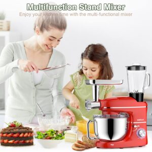 Stand Mixer, BABROUN 6 IN 1 Multifunctional Electric Kitchen Mixer with 6.5QT Stainless Steel Bowl, 1.5L Glass Jar, Meat Grinder, Dough Hook, Whisk, Beater, 6 Speeds Food Mixer for Baking Mixing