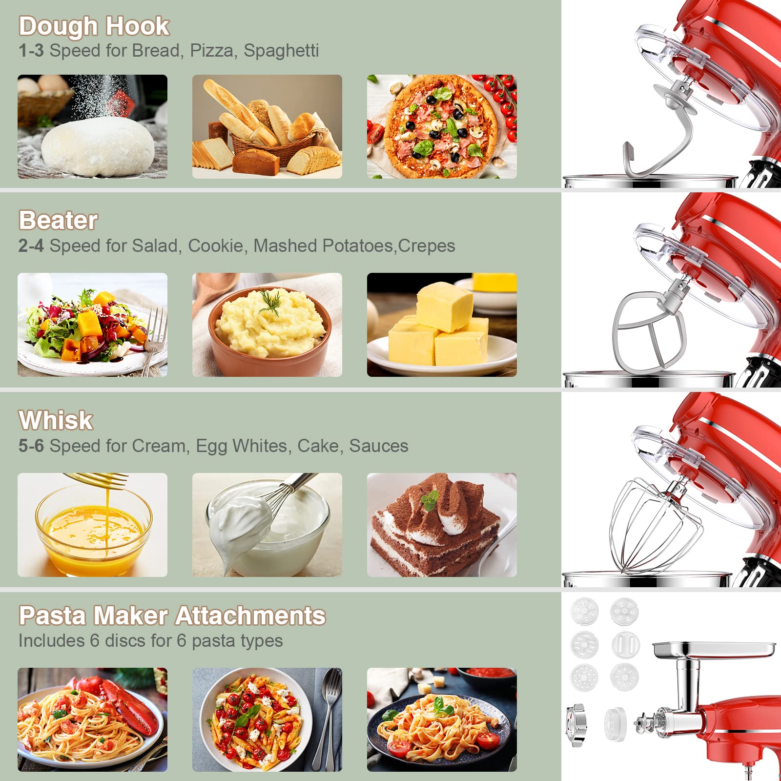 Stand Mixer, BABROUN 6 IN 1 Multifunctional Electric Kitchen Mixer with 6.5QT Stainless Steel Bowl, 1.5L Glass Jar, Meat Grinder, Dough Hook, Whisk, Beater, 6 Speeds Food Mixer for Baking Mixing