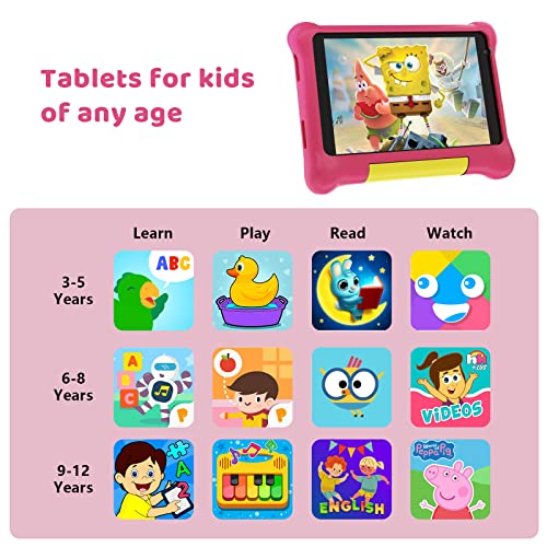 FancyDay Kids Tablet, 7 inch Tablet for Kids with Parental Control, Kidoz Installed, 2GB RAM+32GB ROM Android 12 System, Dual Camera, Toddler Tablet with Protective Case (Pink)