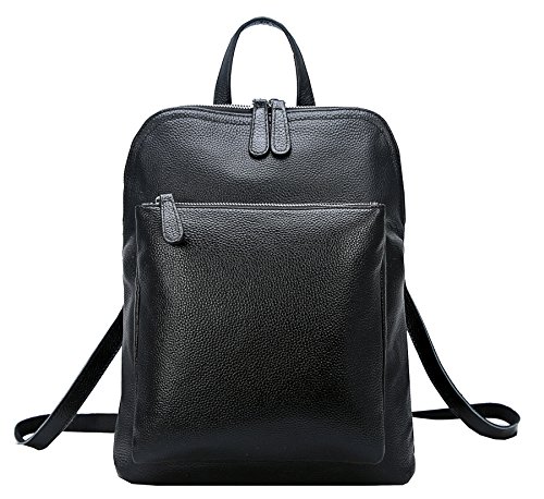 HESHE Leather Backpack Designer Purse for Women Fashion Ladies Travel College Shoulder Bag (Black-Top Grain Leather-T014)