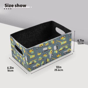 Emelivor Construction Transports Theme Storage Basket Bins Set (2pcs) Felt Collapsible Storage Bins with Fabric Rectangle Baskets for Organizing for Office Bedroom Closet Babies Nursery