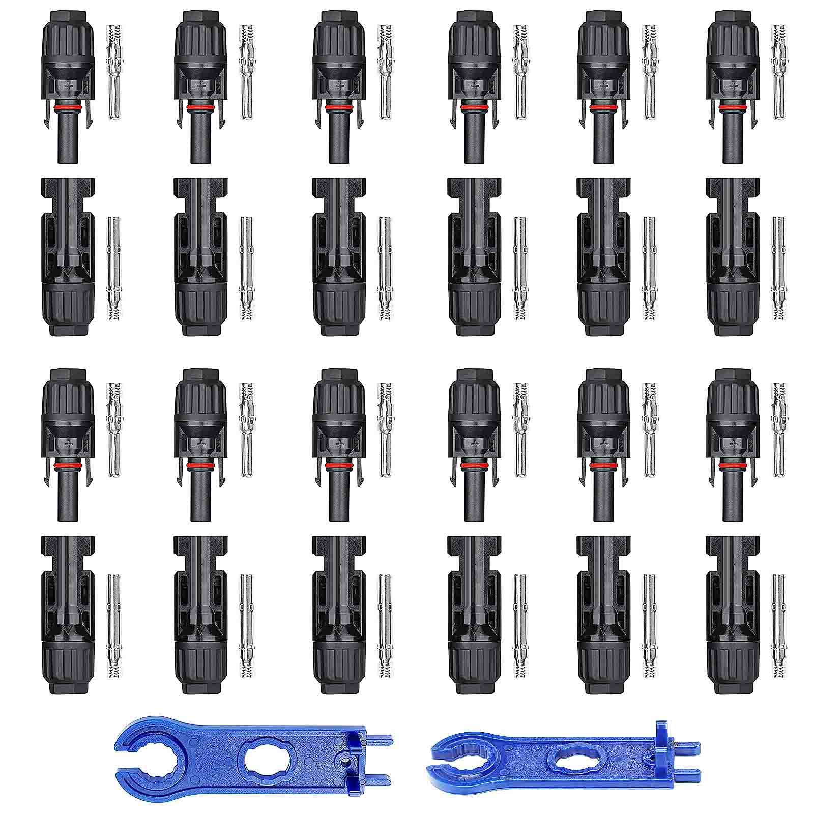 24 Pcs Solar Connector with Spanners 12 Pairs Waterproof Solar Panel Connector Male/Female 10AWG Replacement