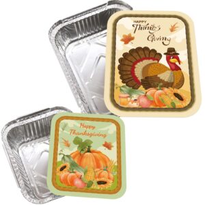 WorldBazaar Thanksgiving Aluminum Food Containers with Lids 24PCS Thanksgiving Leftover Containers with Lids 2 Size Disposable Turkey Aluminum Containers Thanksgiving Party Supplies