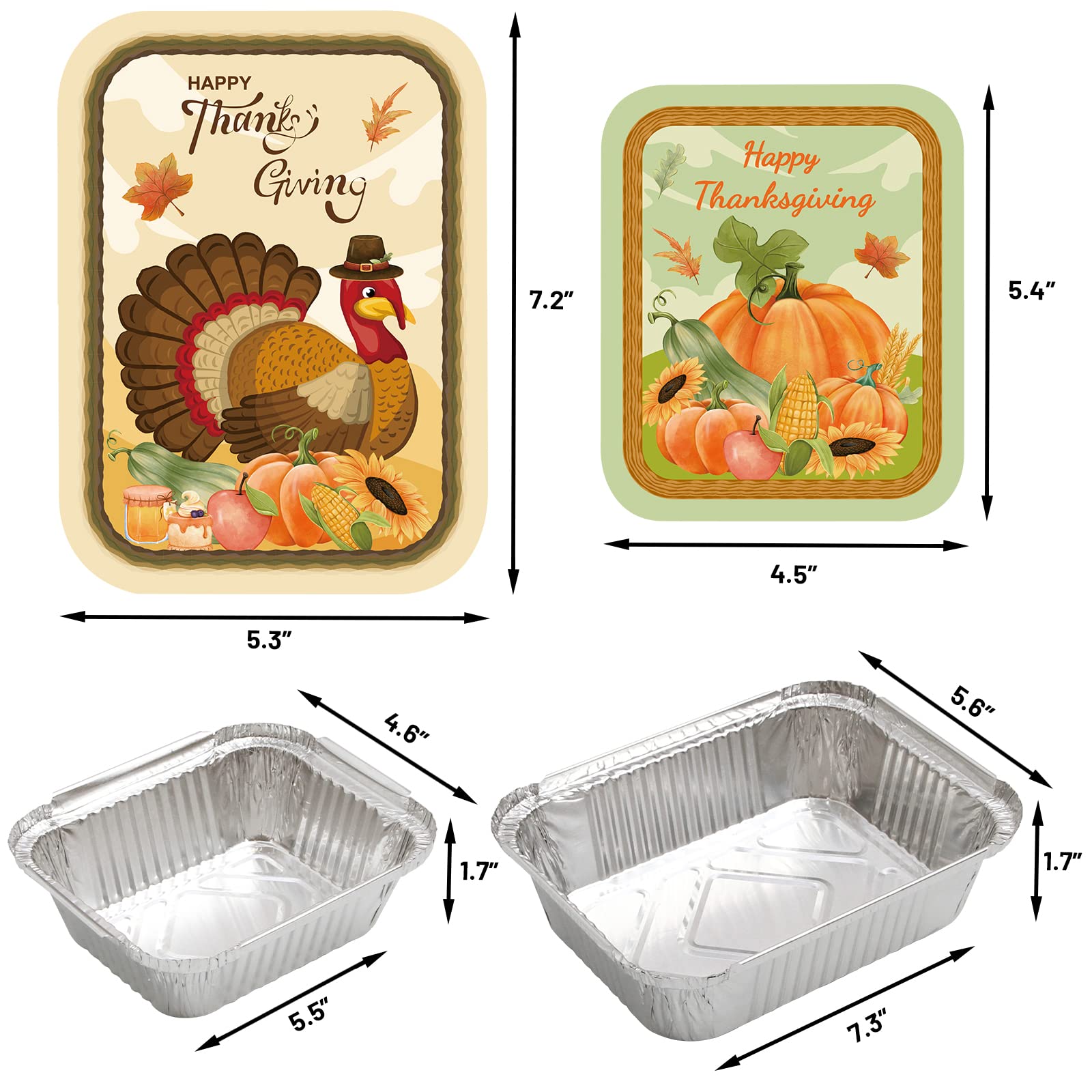 WorldBazaar Thanksgiving Aluminum Food Containers with Lids 24PCS Thanksgiving Leftover Containers with Lids 2 Size Disposable Turkey Aluminum Containers Thanksgiving Party Supplies