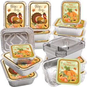 WorldBazaar Thanksgiving Aluminum Food Containers with Lids 24PCS Thanksgiving Leftover Containers with Lids 2 Size Disposable Turkey Aluminum Containers Thanksgiving Party Supplies