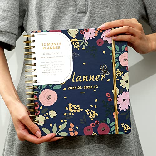 2023 Planner - Weekly & Monthly Planner 2023 with Stickers, Dated Jan 2023 - Dec 2023, 8.9" x 9.3", 12 Month Hardcover Planner for Women, Daily Spiral Agenda with Tabs, Laminated Dividers, Flower