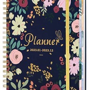 2023 Planner - Weekly & Monthly Planner 2023 with Stickers, Dated Jan 2023 - Dec 2023, 8.9" x 9.3", 12 Month Hardcover Planner for Women, Daily Spiral Agenda with Tabs, Laminated Dividers, Flower