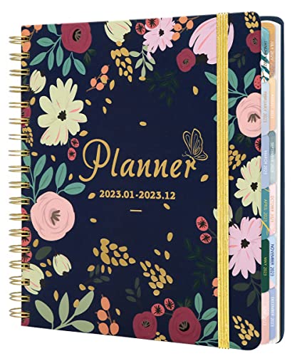 2023 Planner - Weekly & Monthly Planner 2023 with Stickers, Dated Jan 2023 - Dec 2023, 8.9" x 9.3", 12 Month Hardcover Planner for Women, Daily Spiral Agenda with Tabs, Laminated Dividers, Flower