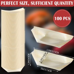 Newtay 100 Pcs Bamboo Disposable Boat Plates 5.5" Long Wooden Plates Dishes Food Boats Disposable Bamboo Boat Serving Tray Food Container Wood Bowl for Catering and Home Use