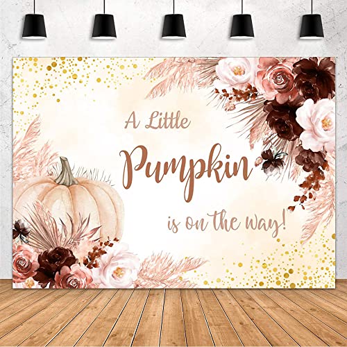 MEHOFOND 7x5ft Pumpkin Baby Shower Backdrop for Girl Fall Boho Baby Shower Party Decorations Little Pumpkin is on The Way Banner Thanksgiving Baby Shower Background Photo Booth Studio