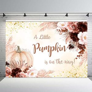 MEHOFOND 7x5ft Pumpkin Baby Shower Backdrop for Girl Fall Boho Baby Shower Party Decorations Little Pumpkin is on The Way Banner Thanksgiving Baby Shower Background Photo Booth Studio