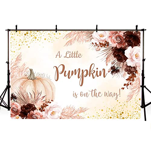 MEHOFOND 7x5ft Pumpkin Baby Shower Backdrop for Girl Fall Boho Baby Shower Party Decorations Little Pumpkin is on The Way Banner Thanksgiving Baby Shower Background Photo Booth Studio