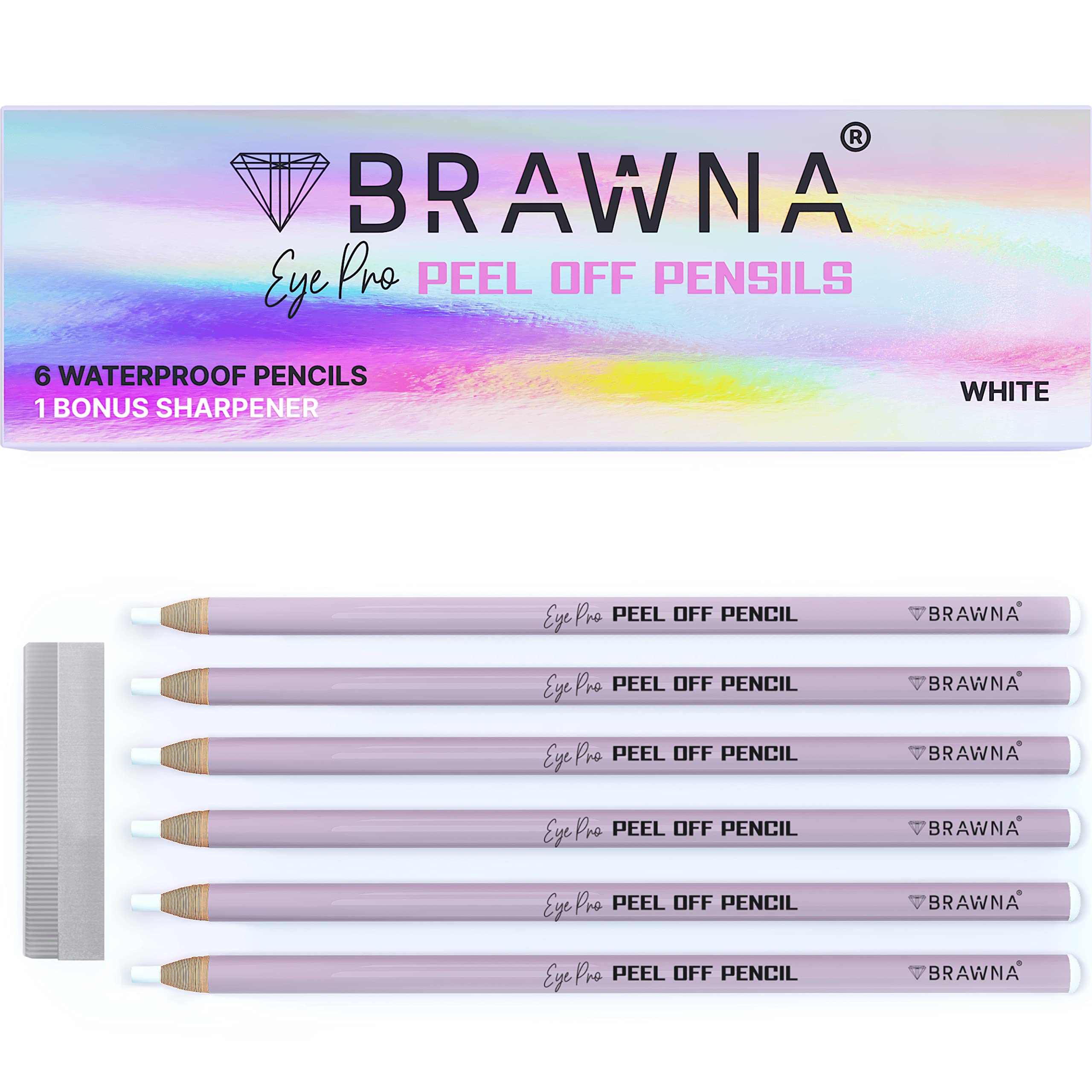 Brawna 6 Pack Brow Pro Peel Off Pencils For Lip & Eyebrow Mapping - Microblading Supplies - White