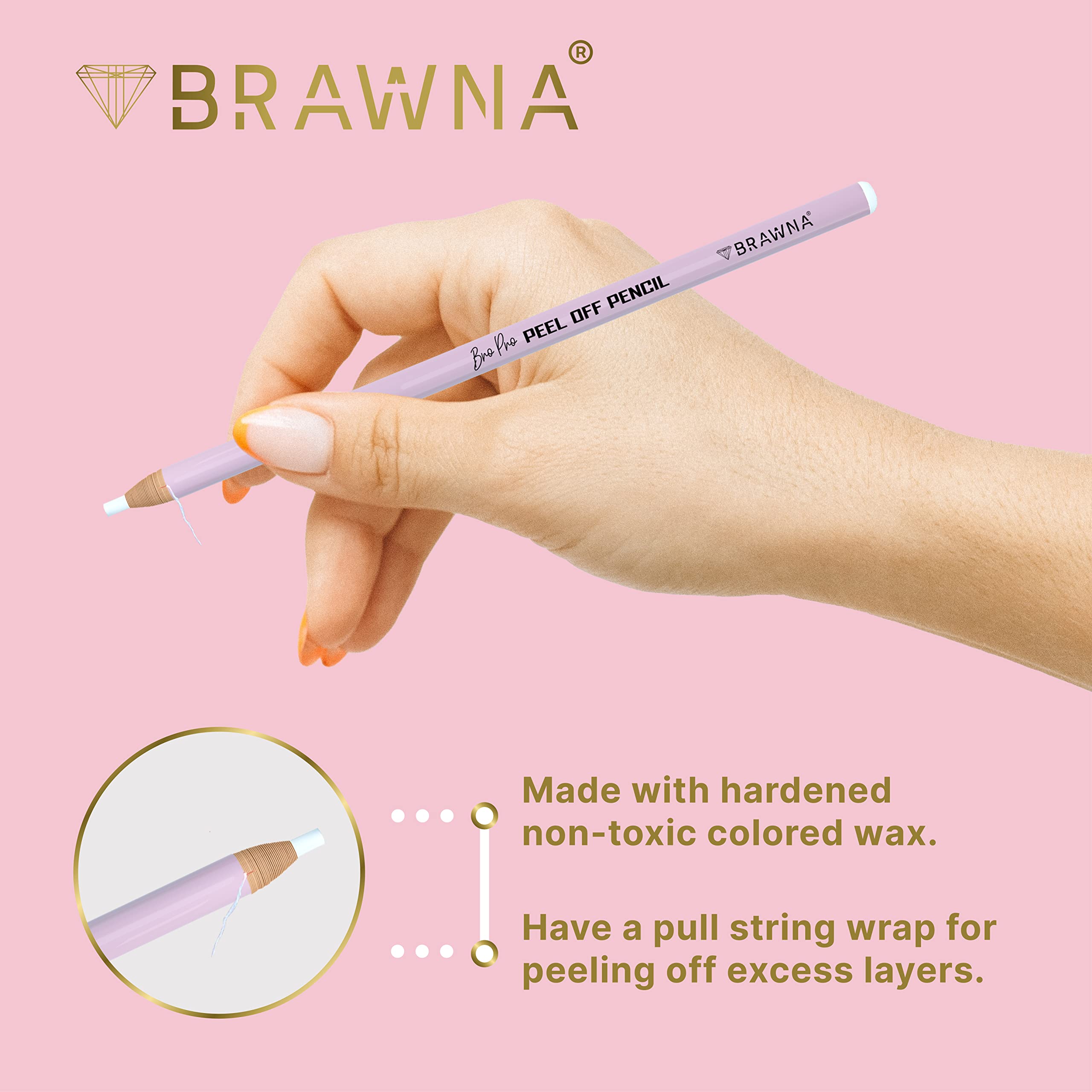 Brawna 6 Pack Brow Pro Peel Off Pencils For Lip & Eyebrow Mapping - Microblading Supplies - White